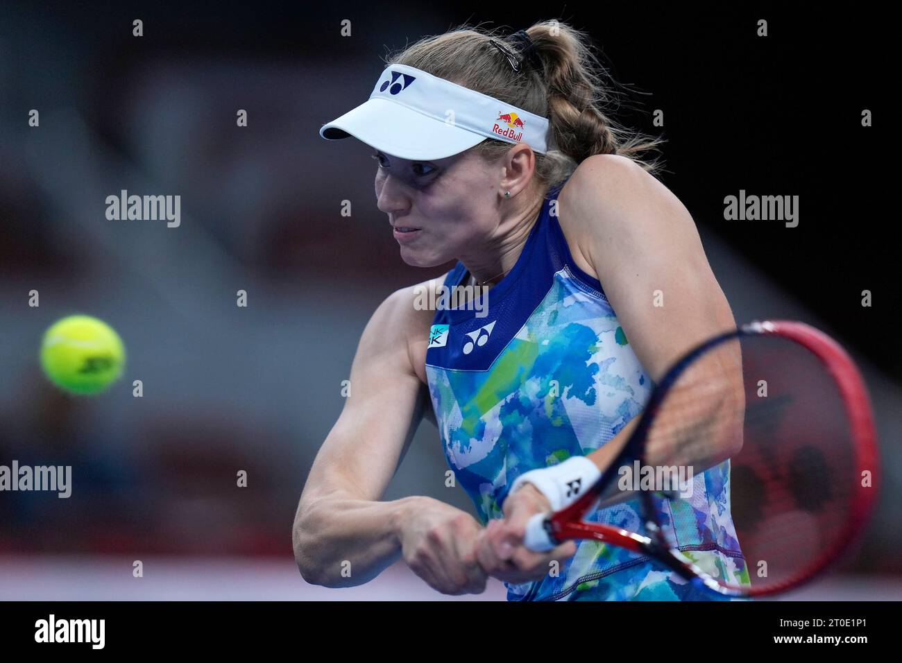 Elena Rybakina of Kazakhstan returns a shot to Aryna Sabalenka of ...