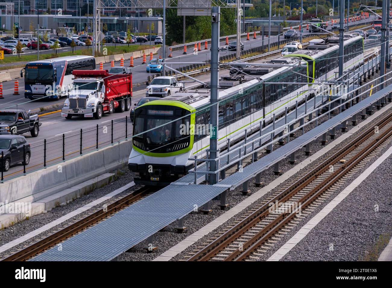 Brossard, CA - 5 October 2023: Reseau express metropolitain (REM) train ...
