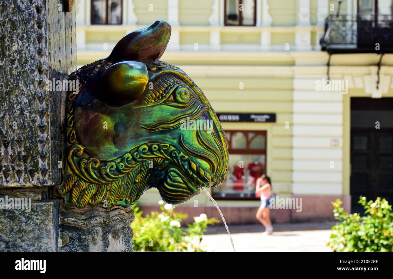 landmark fountain ceramic water scupper in the city of Pecs, Hungary in ...
