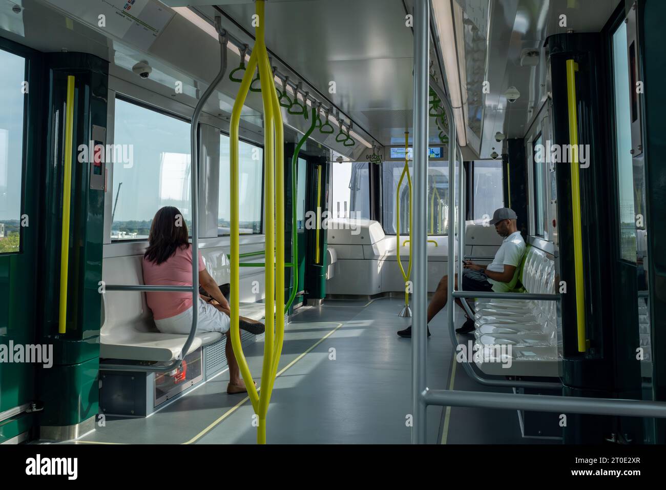 Montreal, CA - 5 October 2023: Passengers inside Reseau express ...