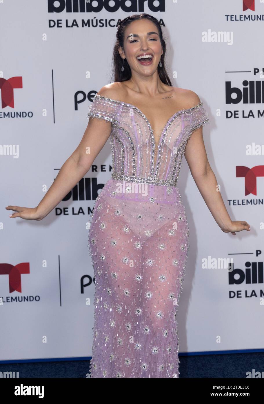 Fefi Oliveira arrives on the red carpet at the 2023 Latin Billboard Music Awards at the ...