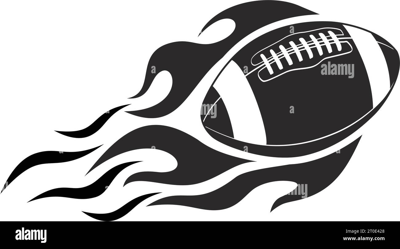 American football ball in burning fire flame. Sport logo template ...