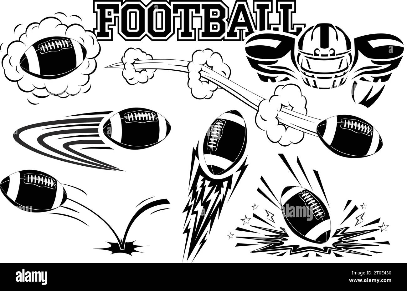 American football balls fly at high speed. Vector in comic style on ...