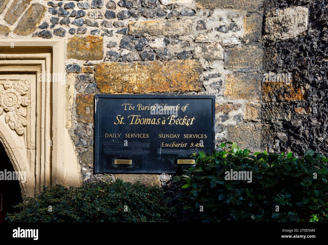Name sign of the Parish Church of St Thomas a Becket in Cliffe High ...