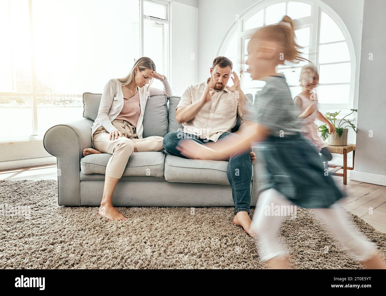 Family, adhd children and parents headache, stress and anxiety for ...