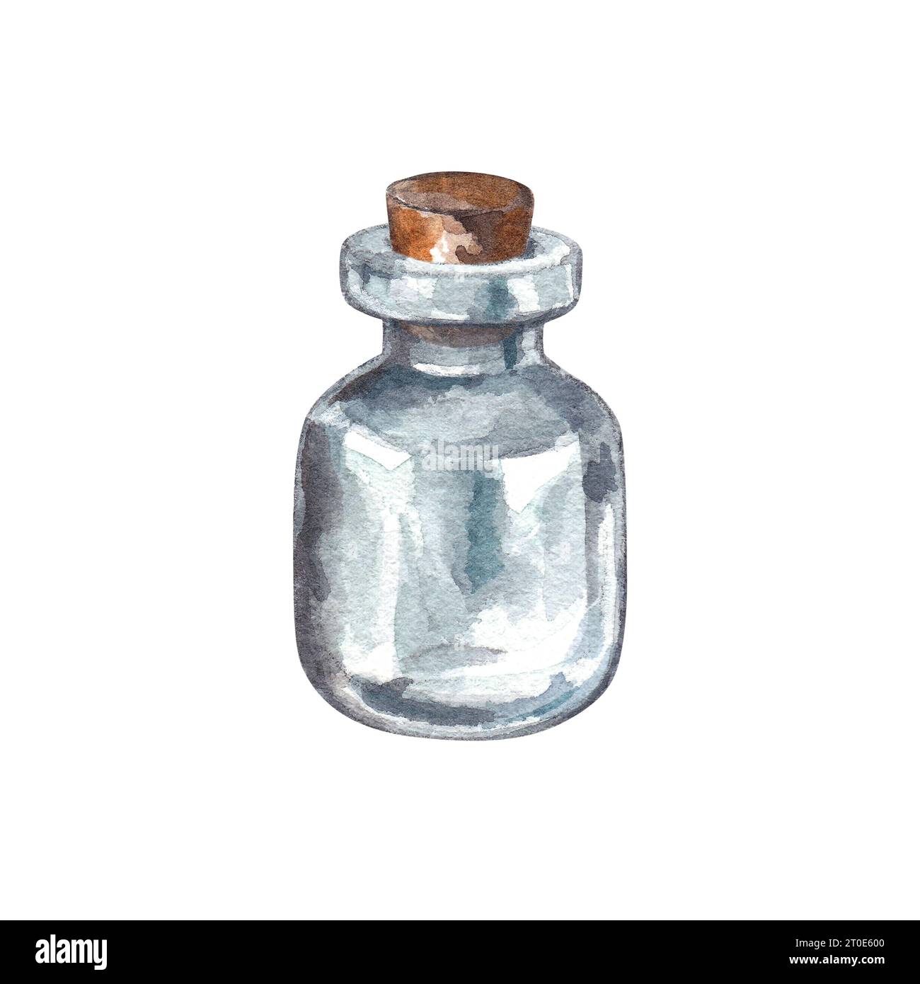 Small bottle with a stopper. Watercolor hand drawn illustration of ...
