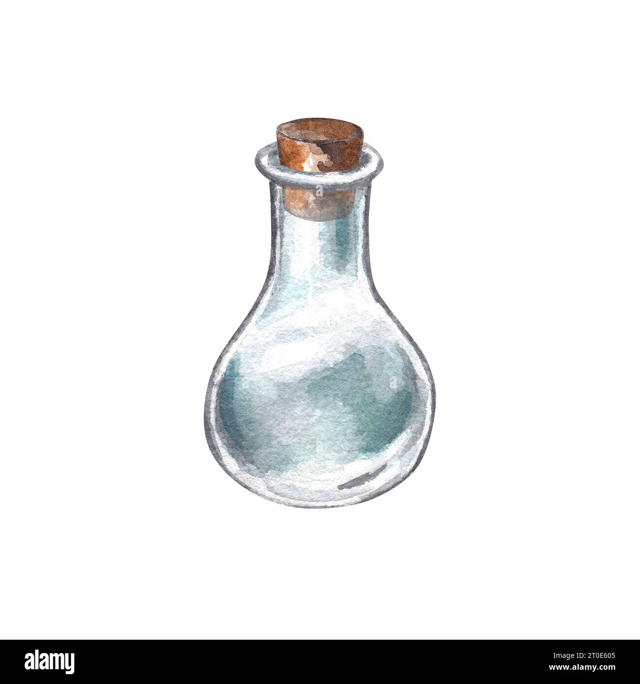 Old alchemical flask with stopper. Watercolor hand drawn illustration ...