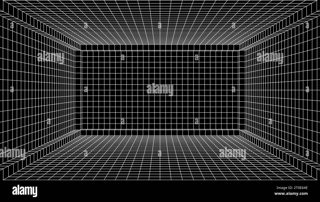 Abstract 80s styled computer background. Sci-fi architecture interior ...