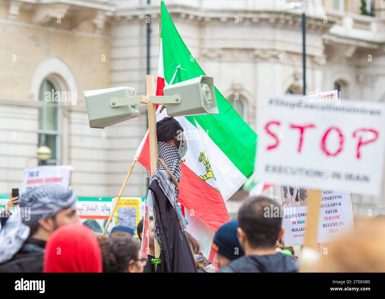 Participants gather during a protest against the current Islamic regime ...