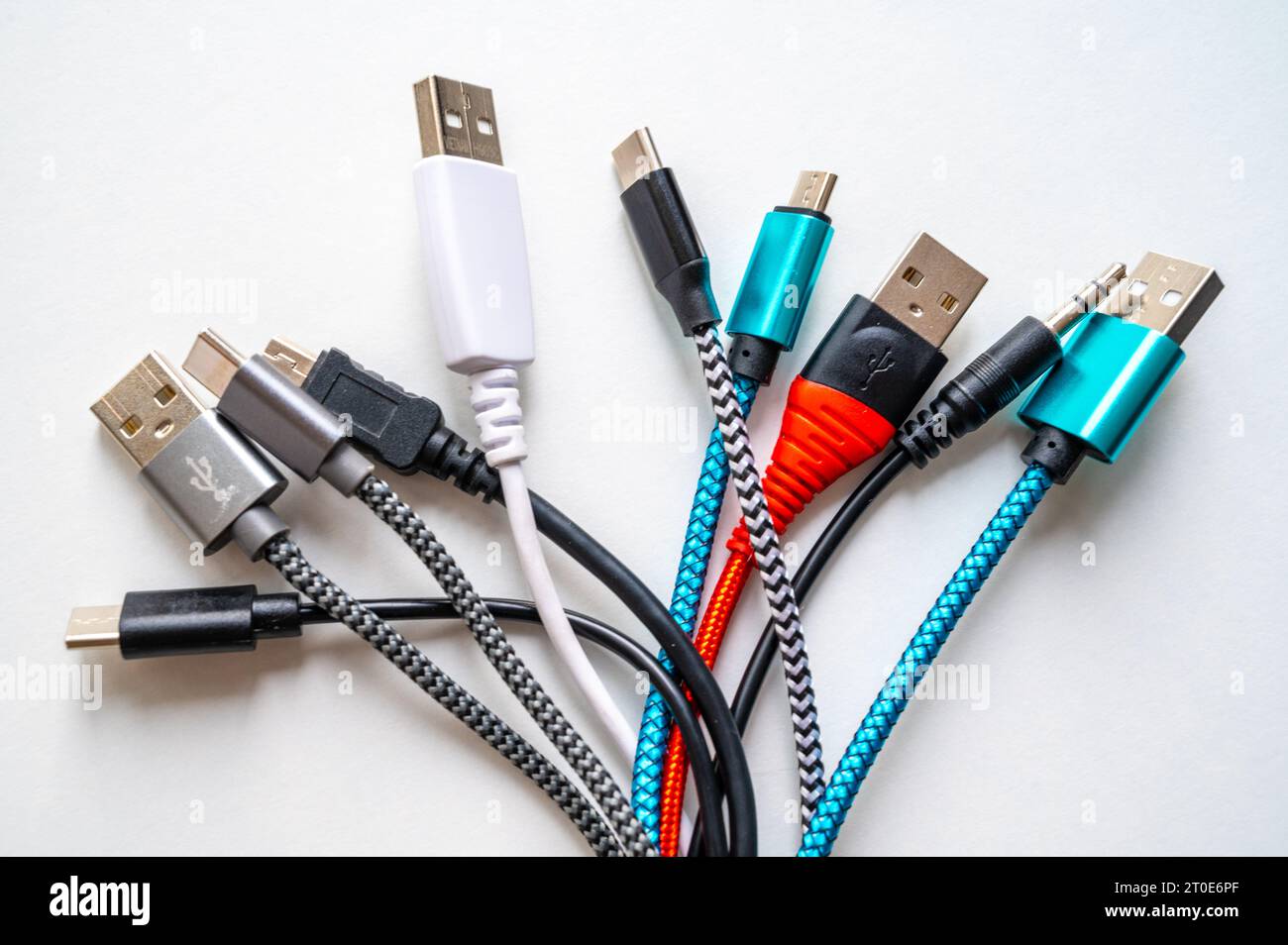 Various types of plugs and cables for audio, video, computer ...