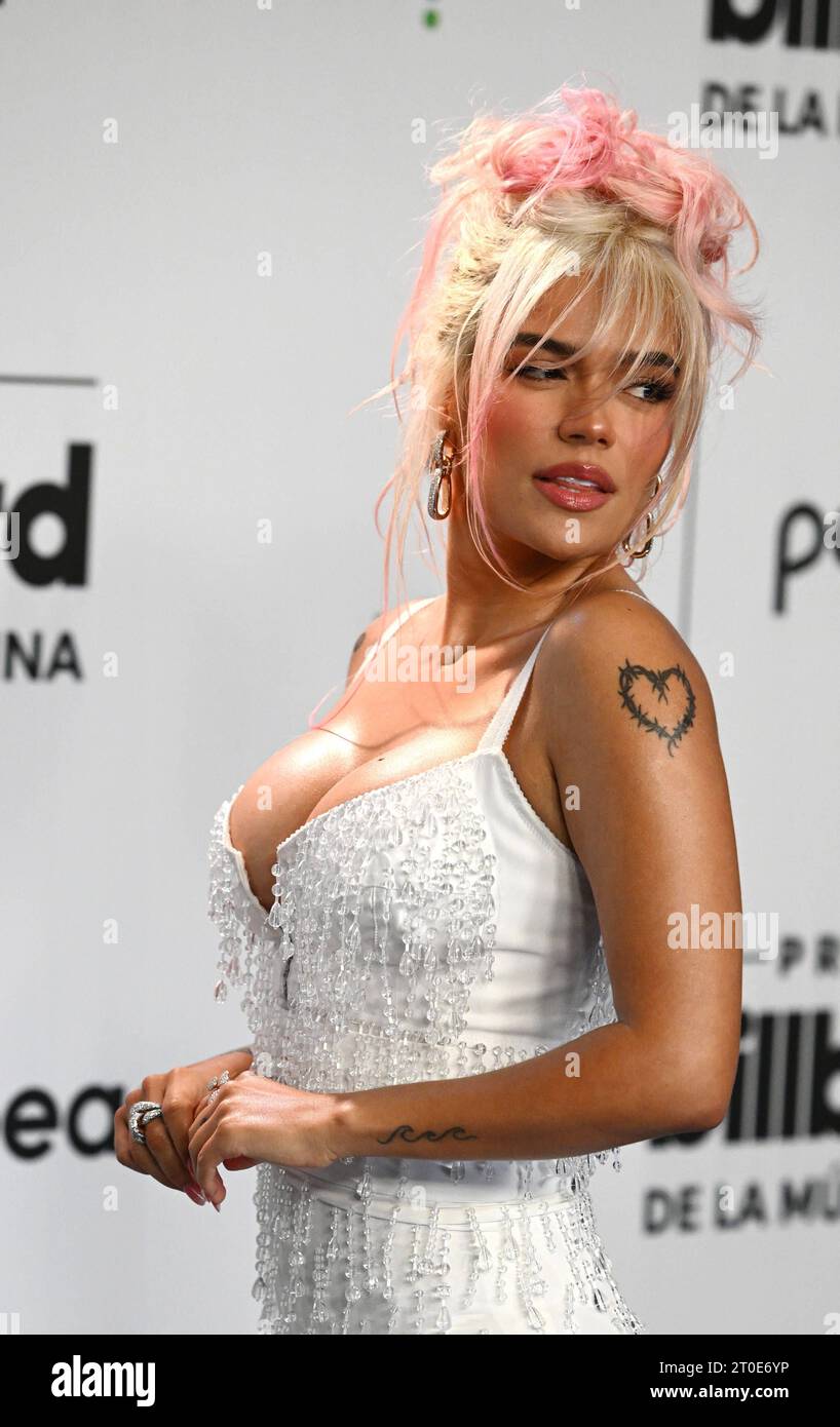 CORAL GABLES, FL - OCTOBER 5: Karol G at the 2023 Billboard Latin Music Awards at the Wasco ...