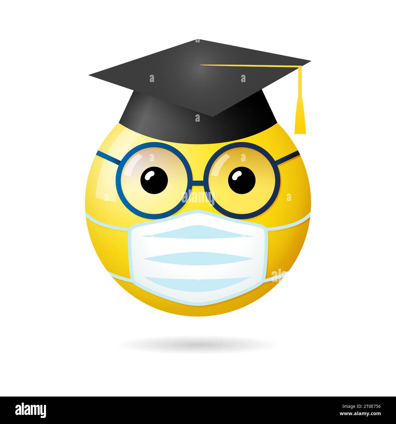 Emoji icon with academic cap and medical guard. Smiling yellow emoticon ...
