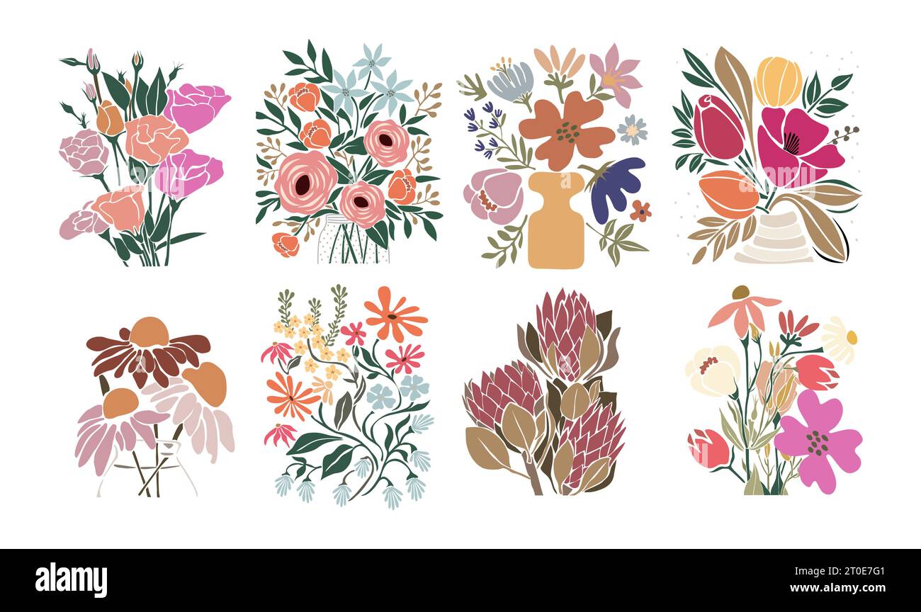 Set of abstract Flower vector composition on white Stock Vector Image ...