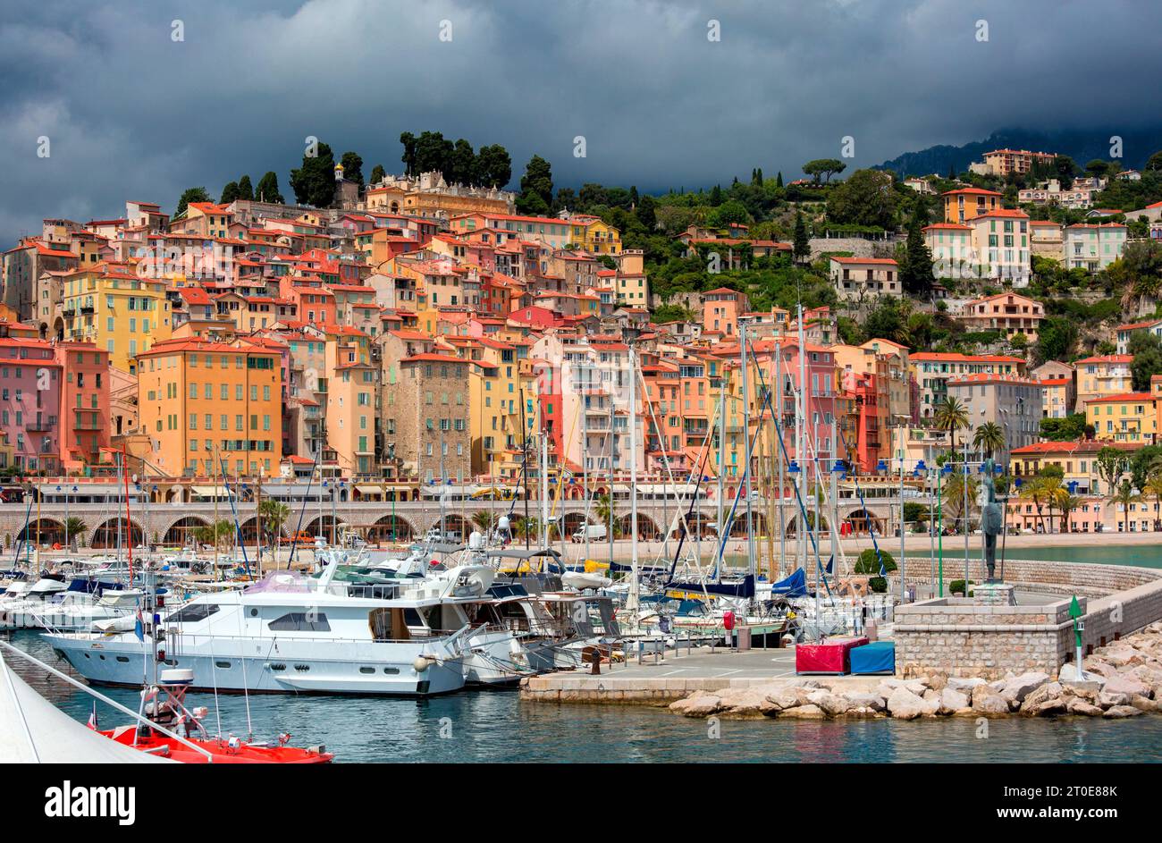 Colorful cosy houses in the Old Town of Menton, perle de la France ...