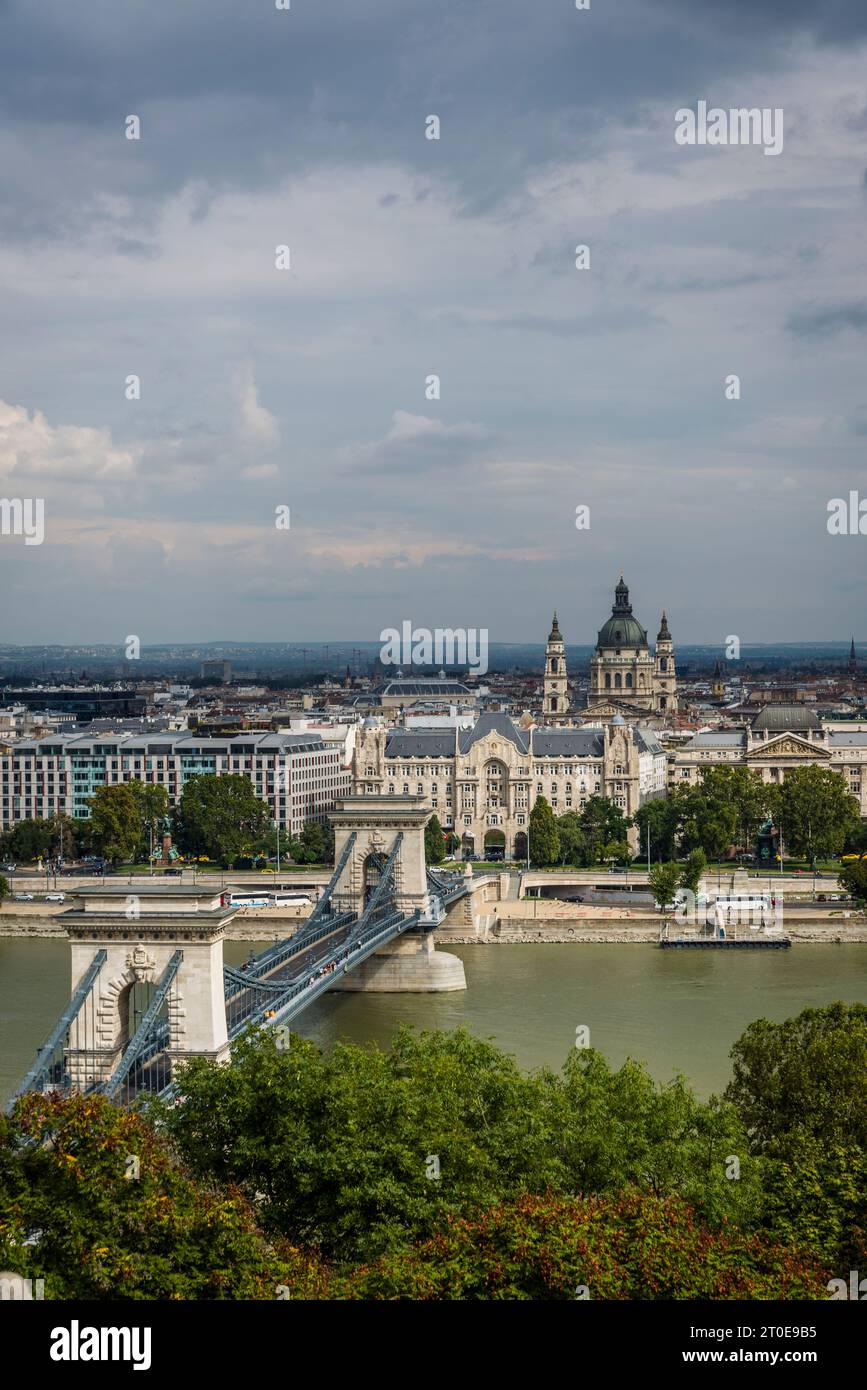 View of the Pest, the river Danube and Széchenyi Chain Bridge from the ...