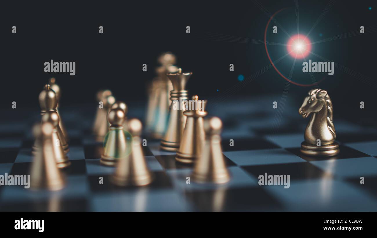 Gold and silver chess pieces in chess board game for business ...