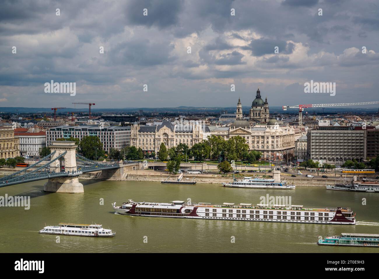 View of the Pest, the river Danube and Széchenyi Chain Bridge from the ...