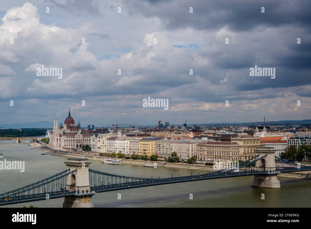 View of the Pest, the river Danube and Széchenyi Chain Bridge from the ...