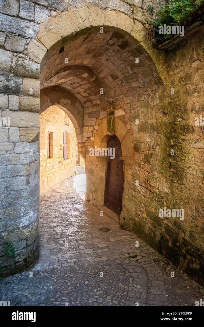 The ancient stone arched entrance to a castle that once stood below the ...