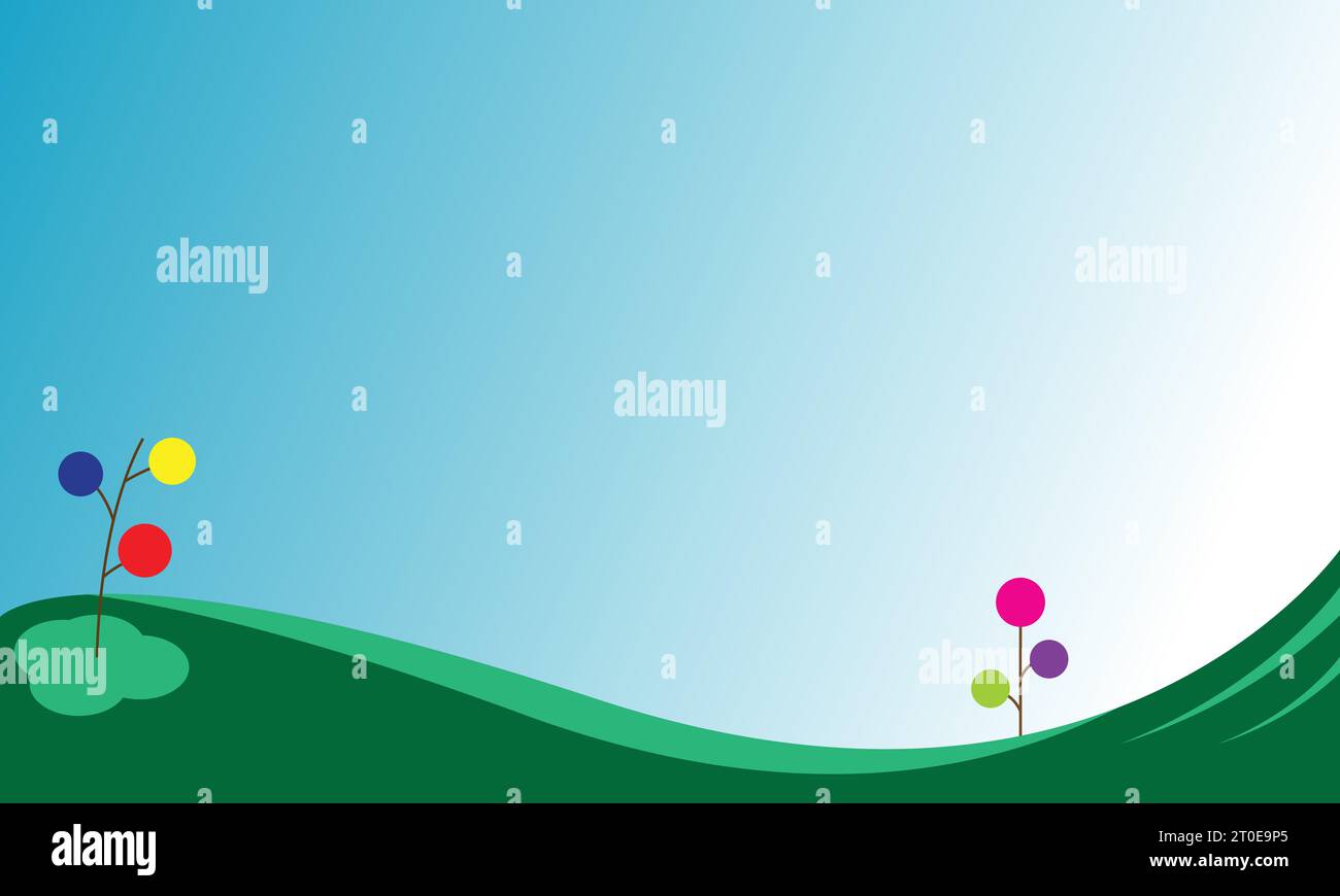 Vector illustration of beautiful fields landscape with a mountain and ...