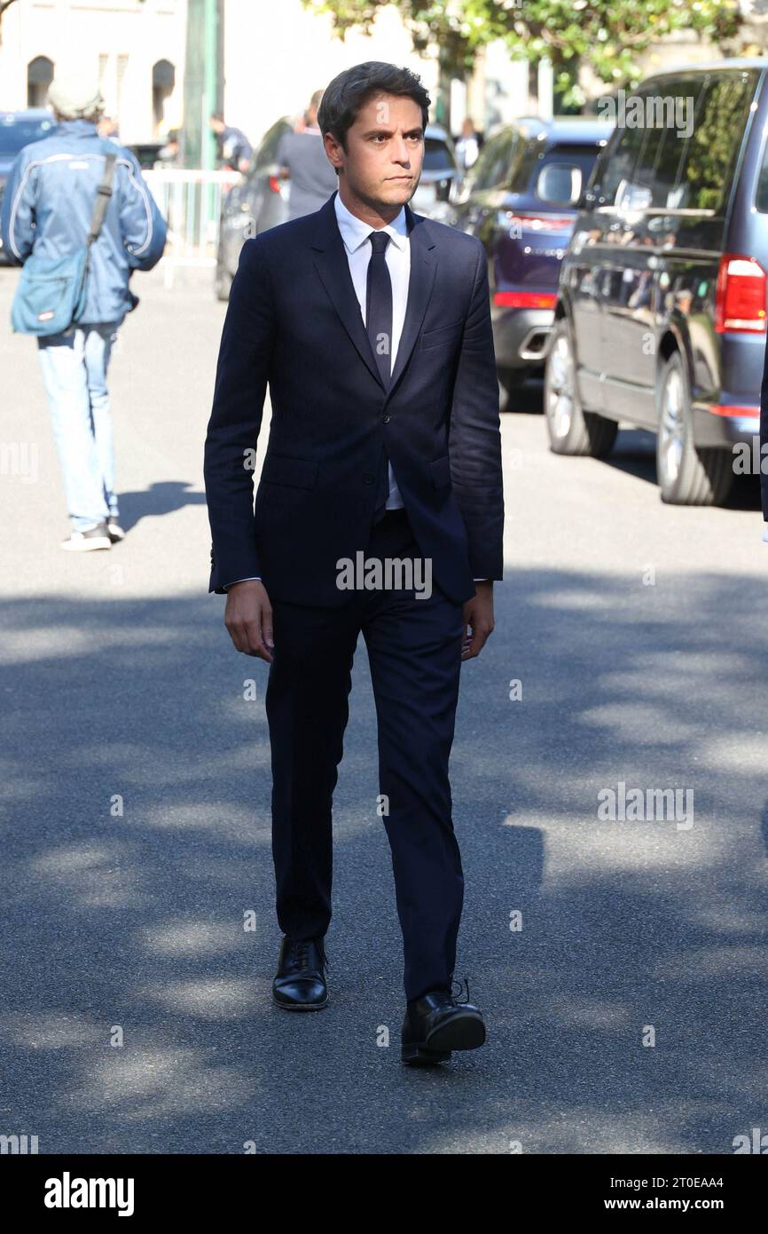 Paris, France. 06th Oct, 2023. Gabriel Attal during the funeral ...