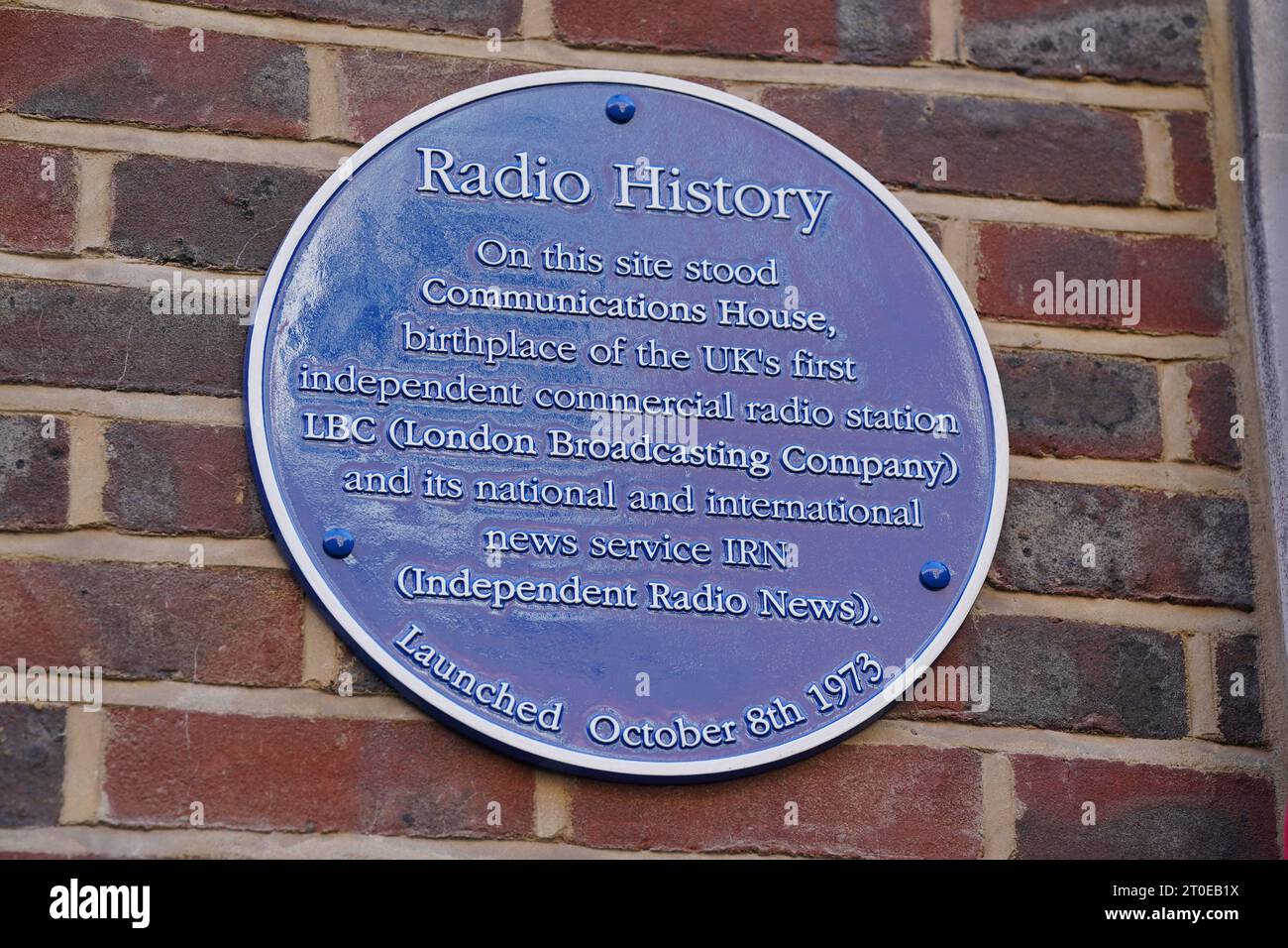 A blue plaque commemorating the birthplace of commercial radio in the ...