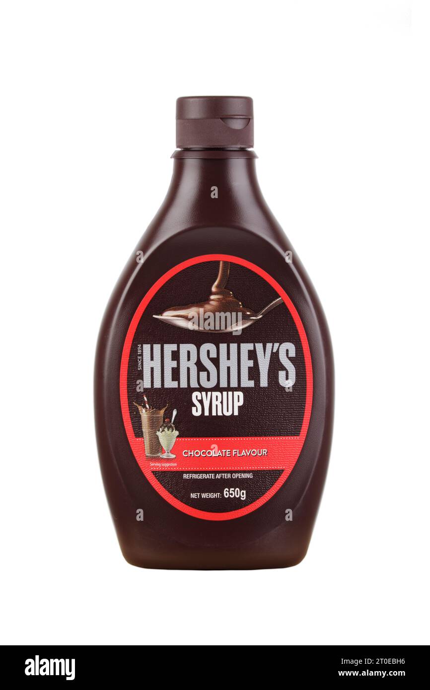 A Bottle of Hersheys Chocolate Flavour Syrup isolated on white ...
