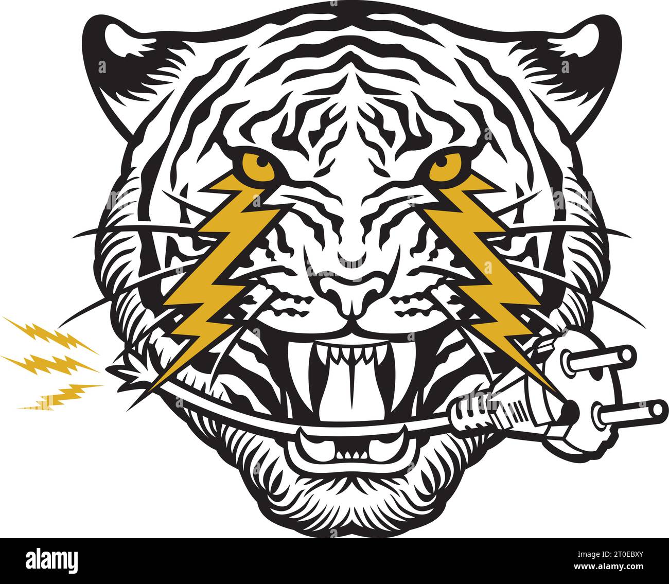 Tiger Face with Lightning Bolts and Power Plug in its Mouth. Vector Illustration Stock Vector ...