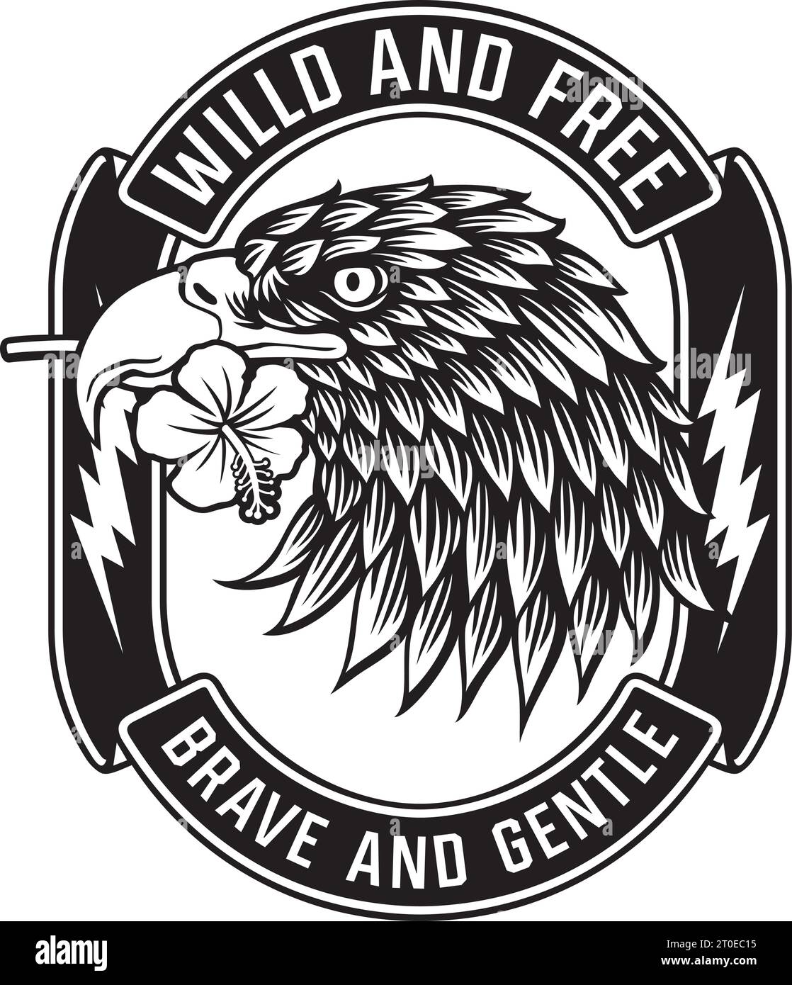 Wild and Free. Brave and Gentle. Eagle Head in Profile with Hibiscus ...