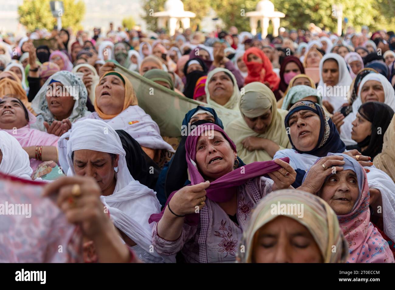 Muslim devotees raise hands as they pray upon seeing the holic relic in ...