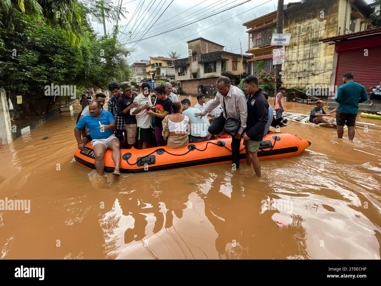 National Disaster Response Force (NDRF) personnel rescue people from waterlogged area, after ...