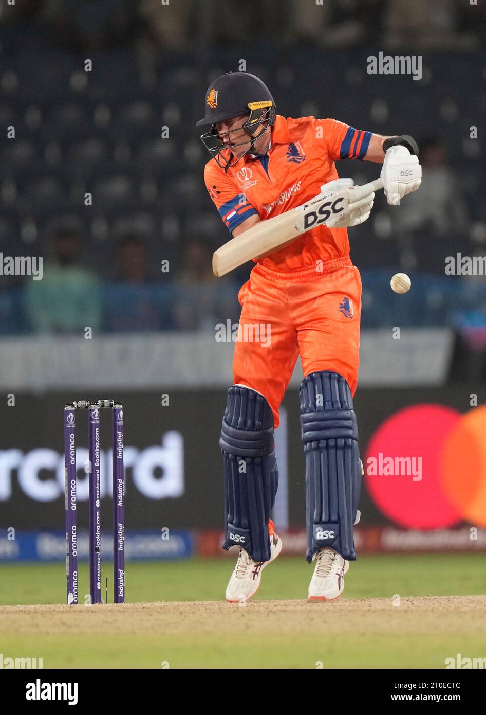 Netherlands' Logan Van Beek plays a shot during the ICC Men's Cricket ...
