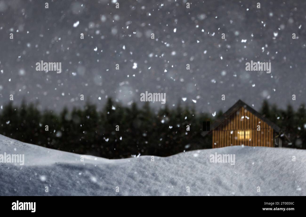 Lights in window of snowy house hi-res stock photography and images - Alamy