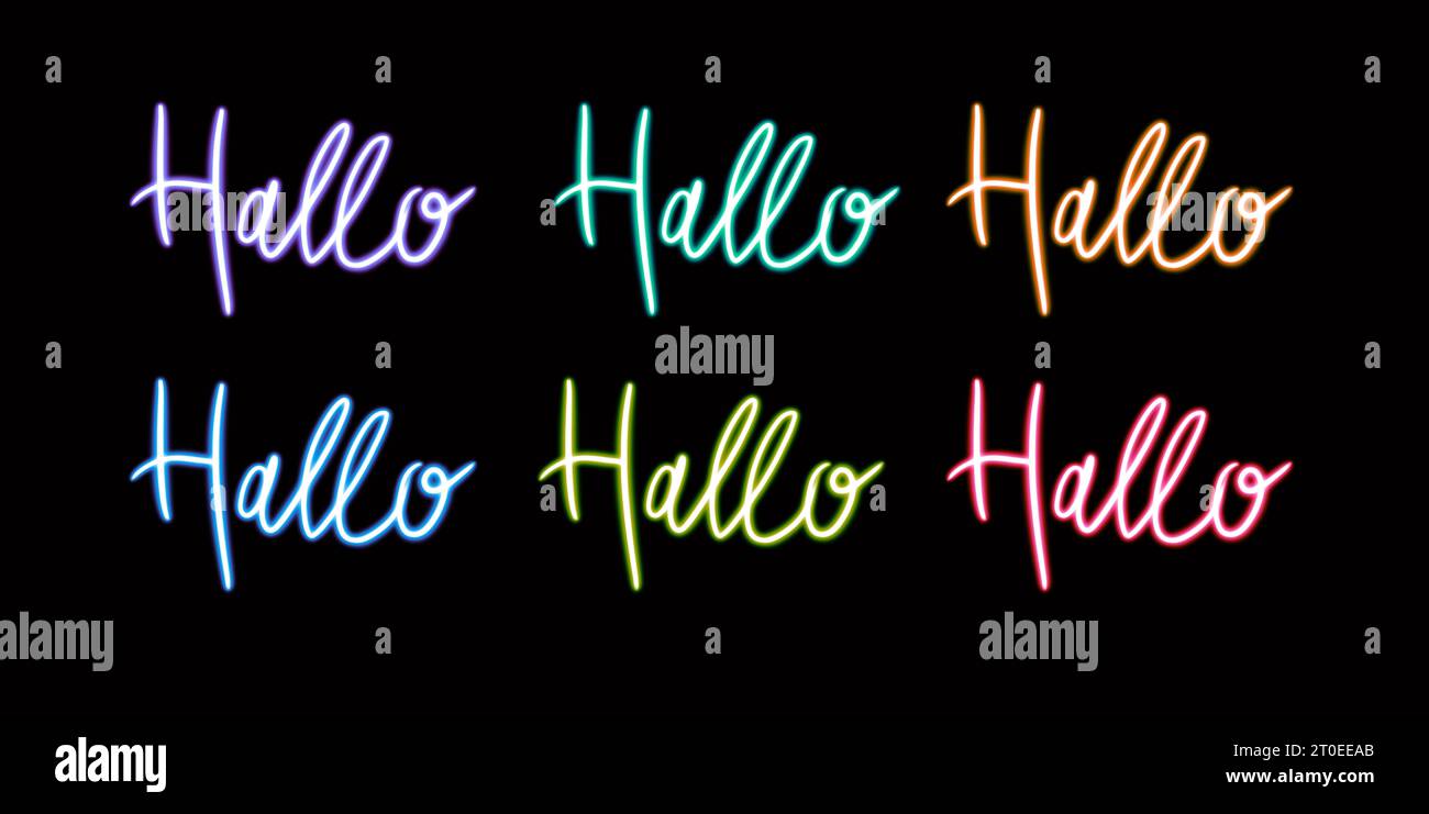 Neon Sign Set Hello. glowing desktop icon, neon sticker, neon figure ...