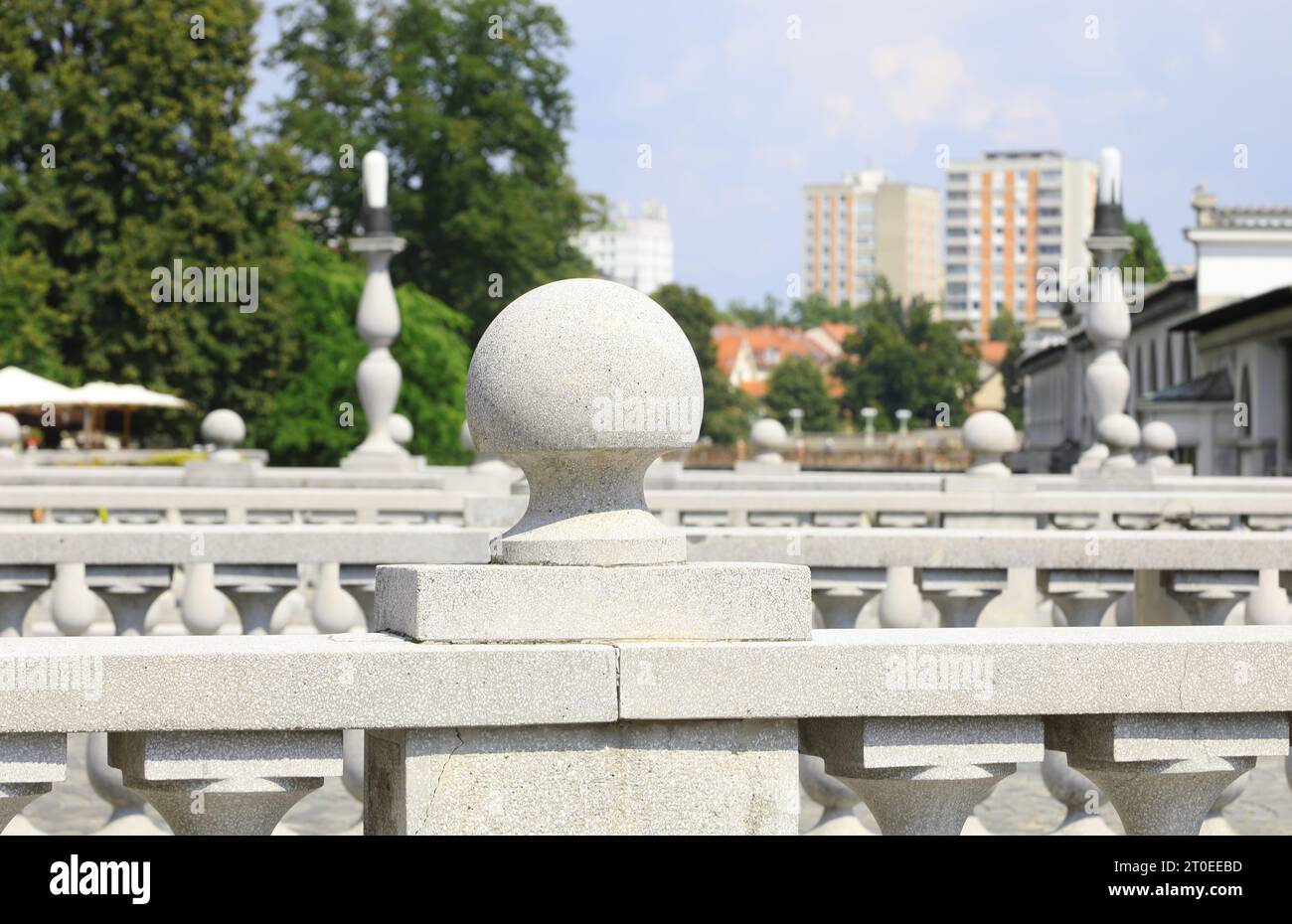 detail of the balustrade of the Triple Bridge in the city of Ljubljana ...