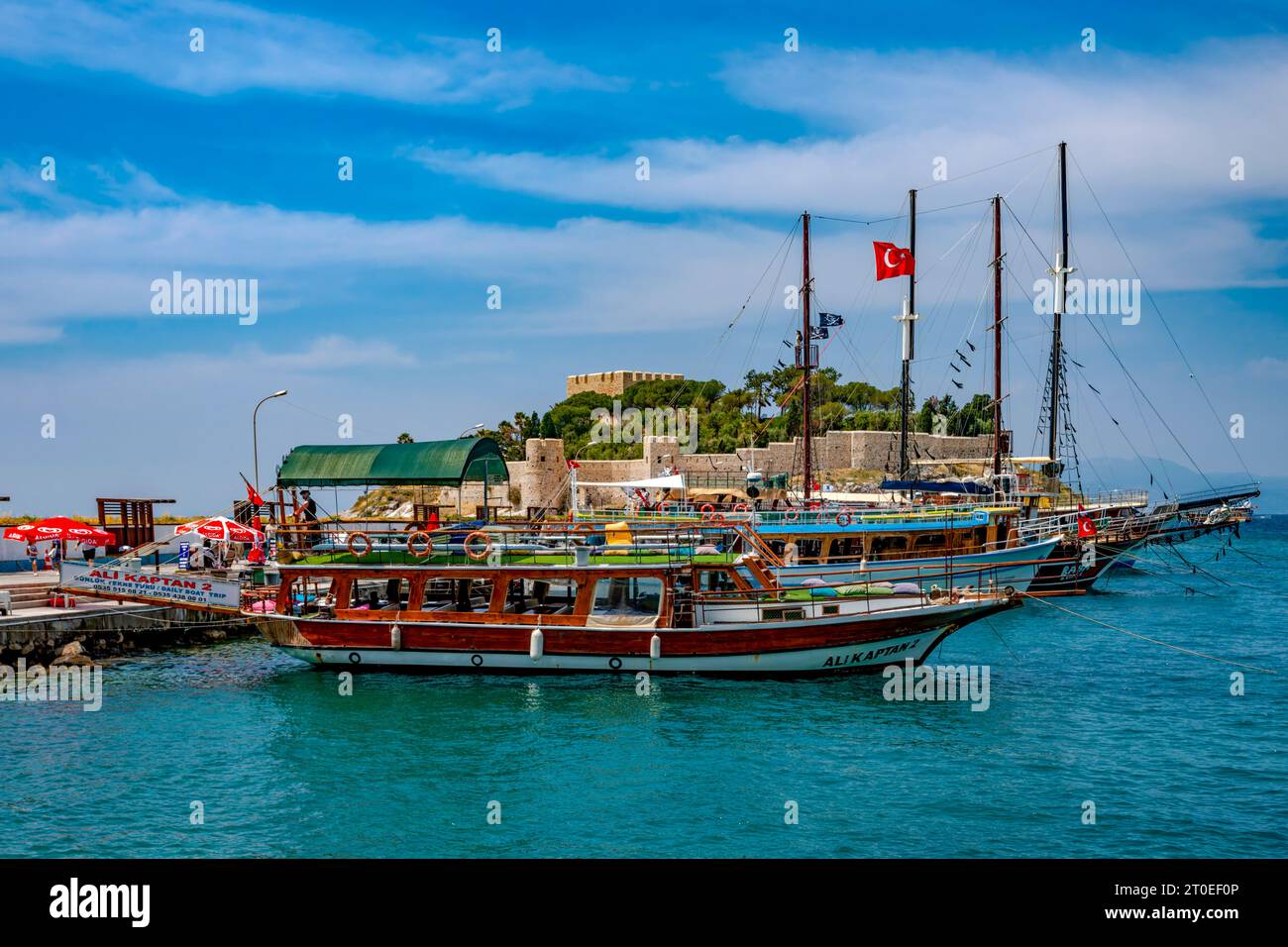 View direction to, excursion boats, bay and to the island Kusadasi ...