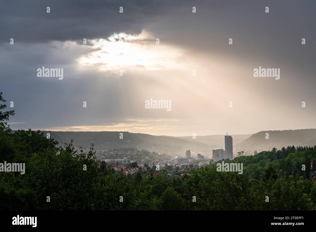Sun rays after a thunderstorm over Jena Stock Photo - Alamy