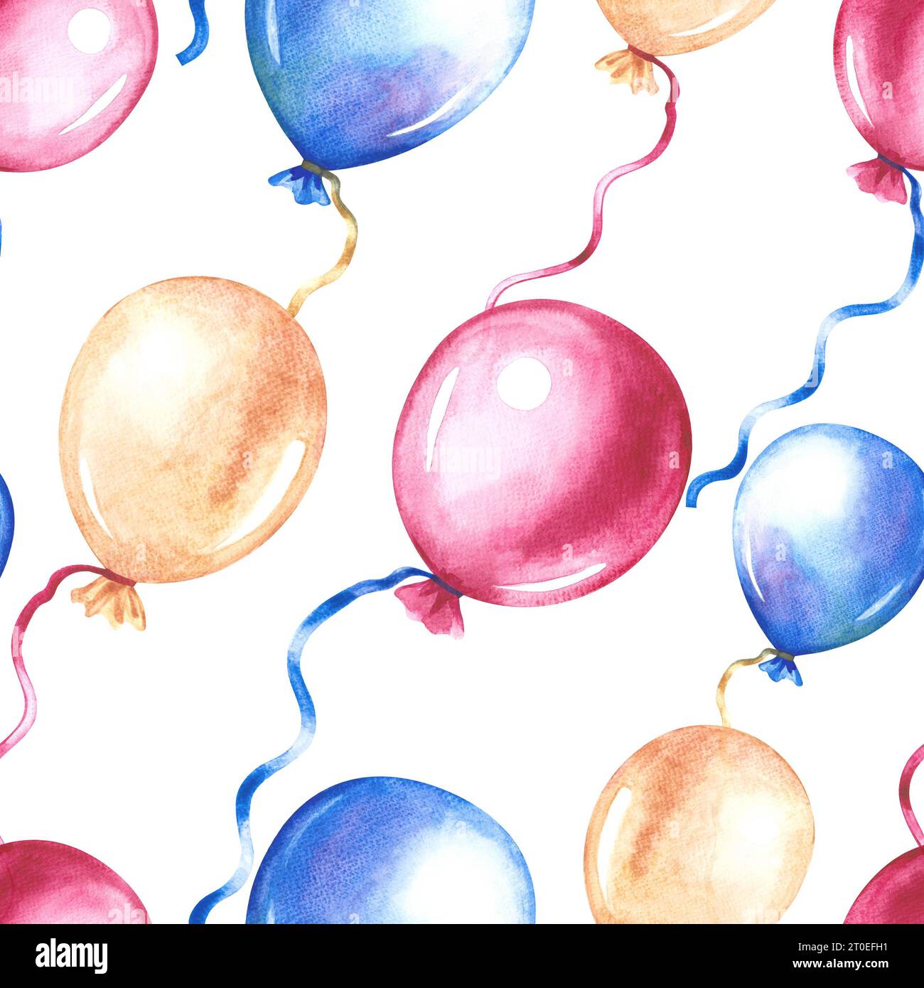 Seamless pattern with festive balloons. Blue, yellow and pink. Handmade ...
