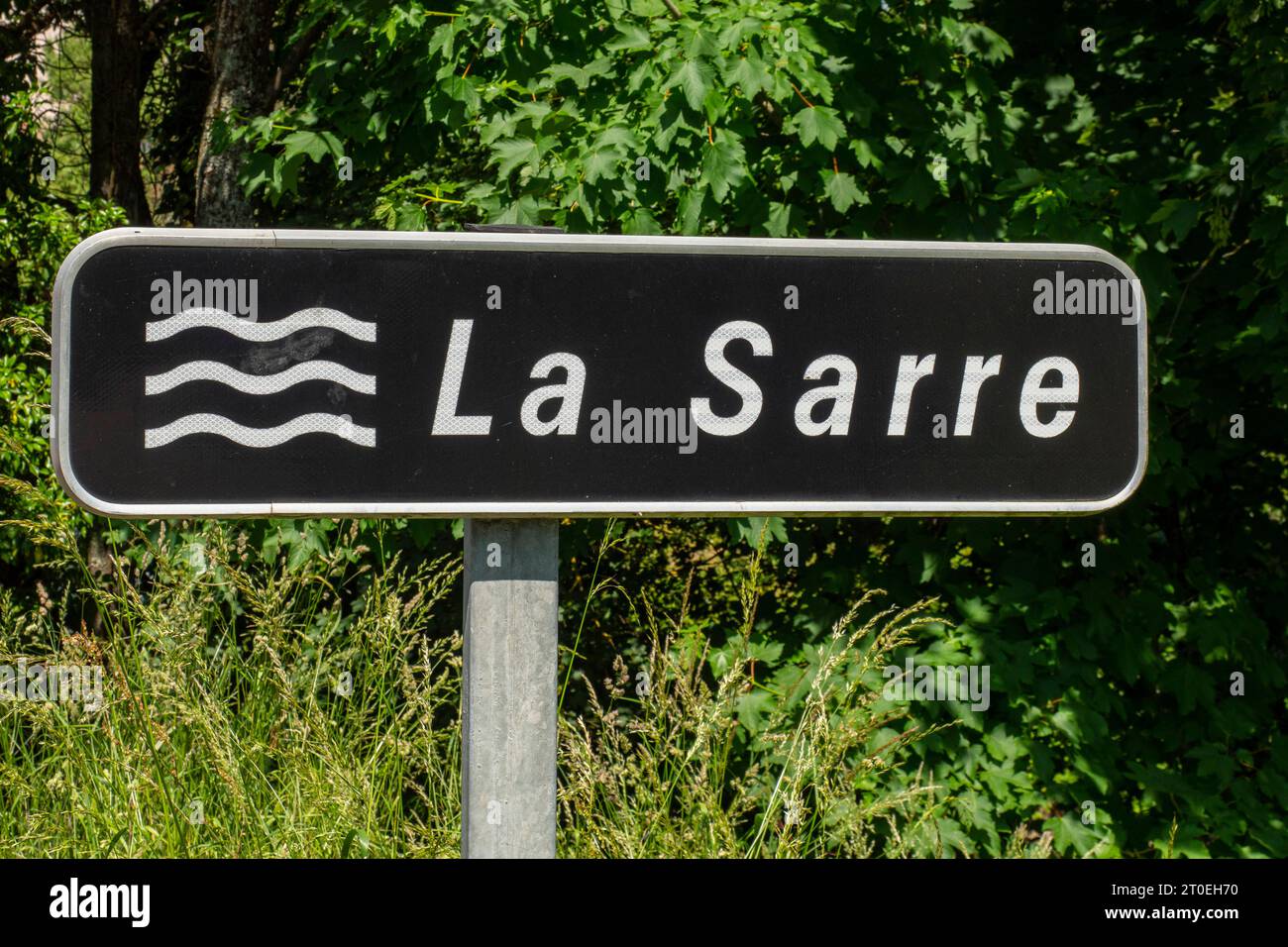 Sign La Saare at the Saar Bridge in Fenetrange, Moselle Department ...