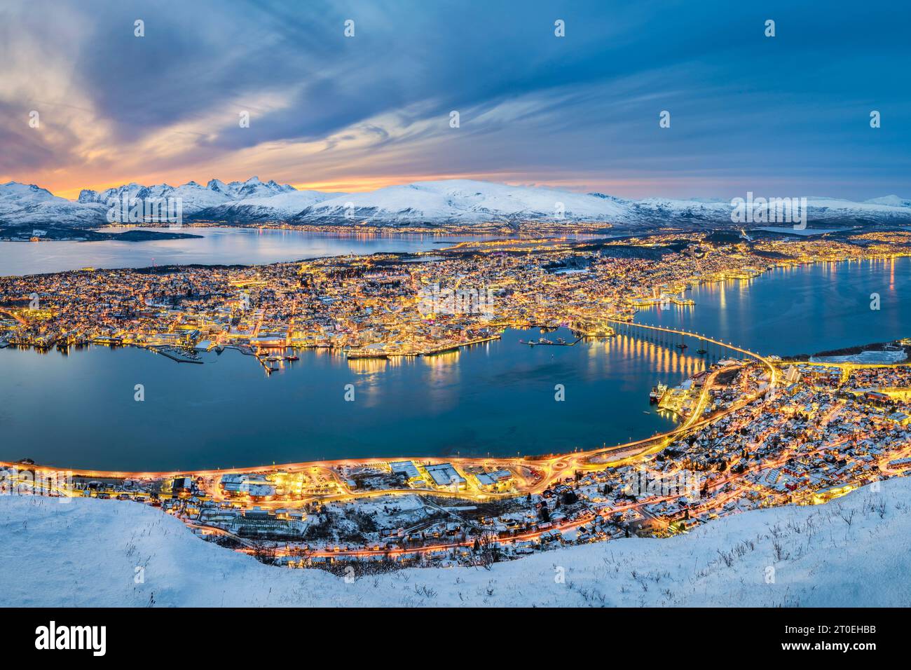 Winter sunset panorama of Tromso, Norway Stock Photo - Alamy