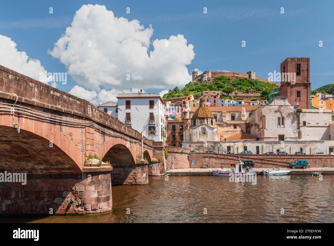 View over the Temo river to Bosa and Malaspina castle, Oristano ...