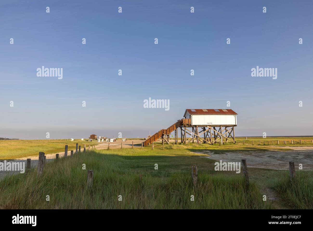 Pile dwelling in St. Peter Ording on the North Sea coast Stock Photo ...
