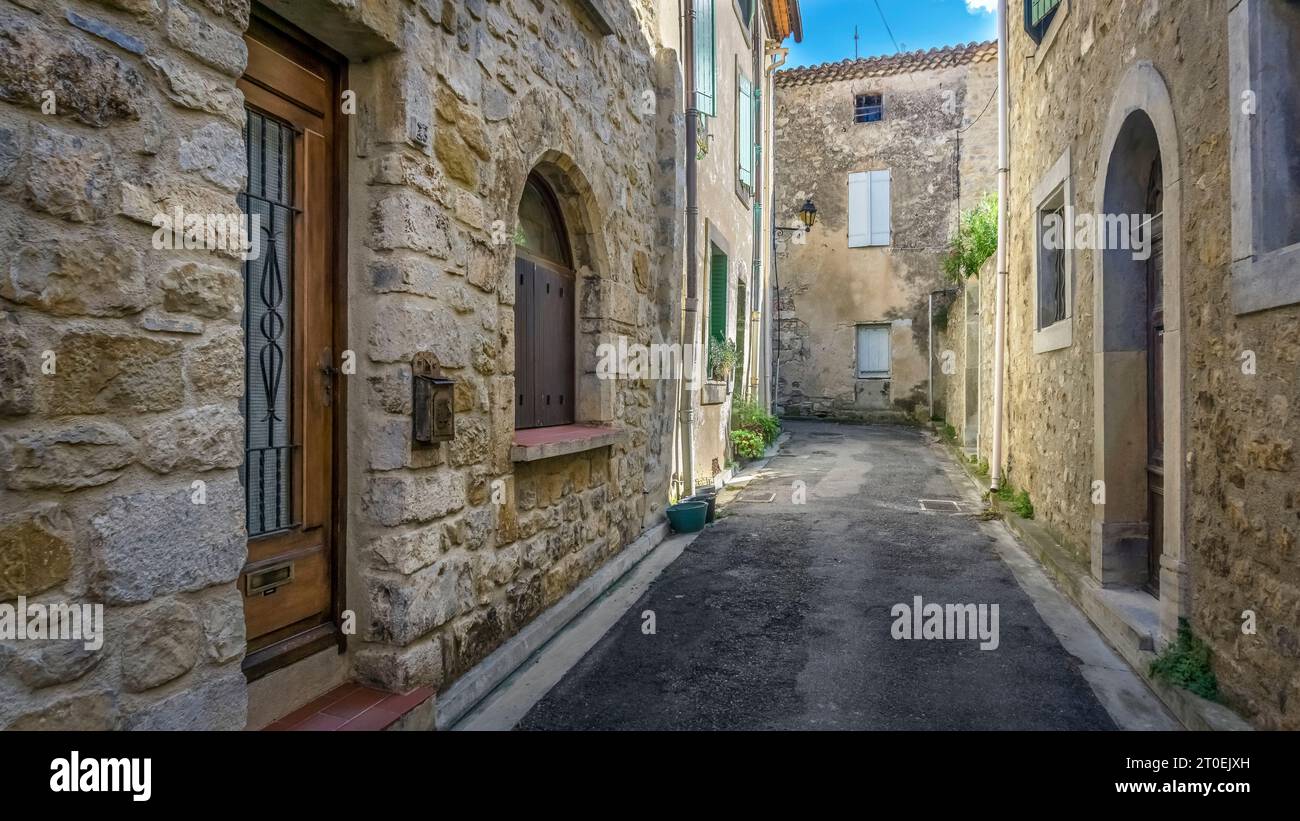 Village street in lagrasse plus beaux villages de france hi-res stock ...