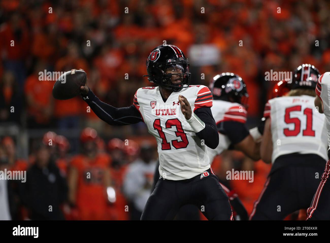 Utah quarterback Nate Johnson (13) plays during an NCAA college ...