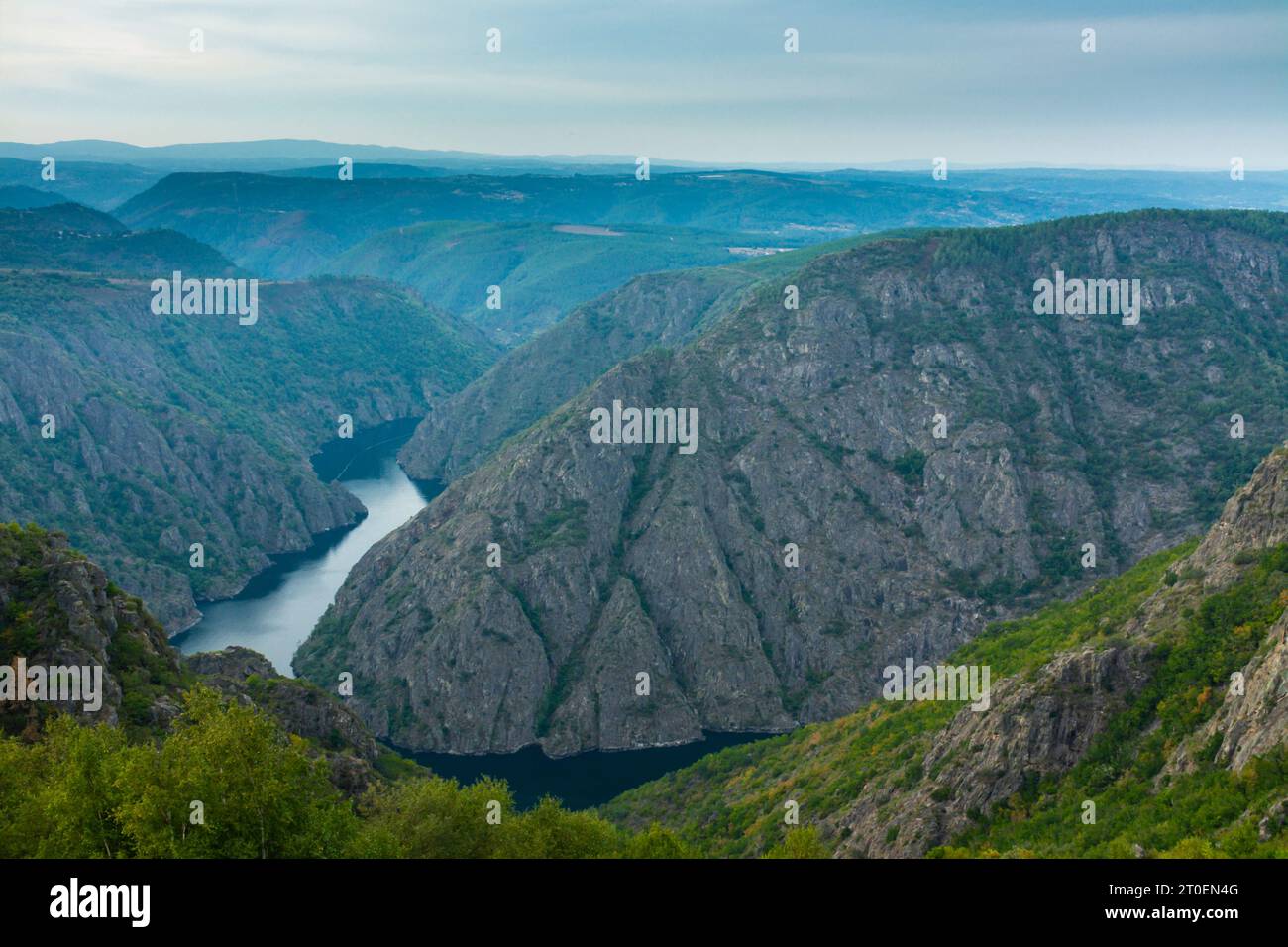 The Sil River, from a viewpoint high up in the river canyons, in the ...
