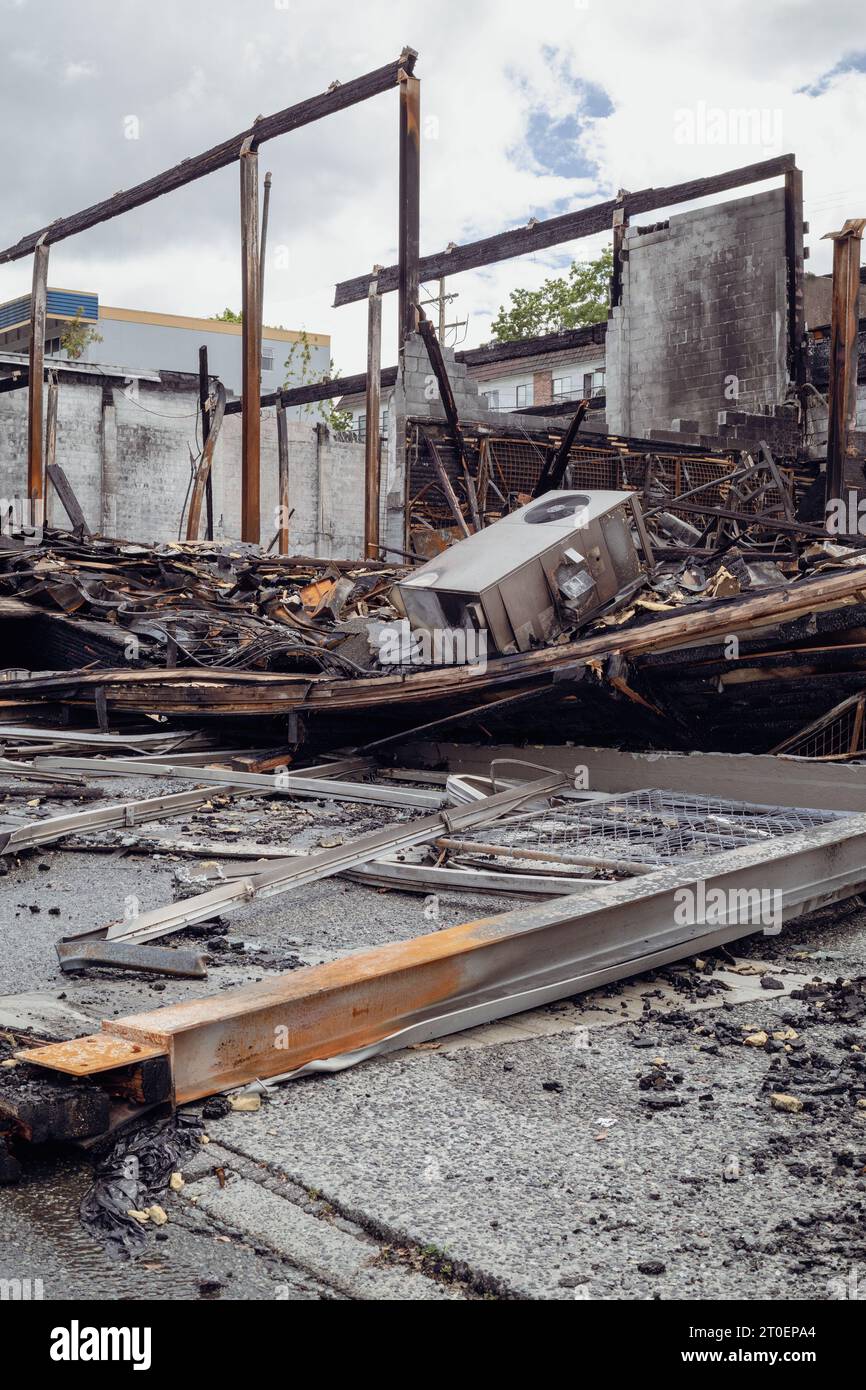 Building burned to the ground. Complete destruction of building after ...