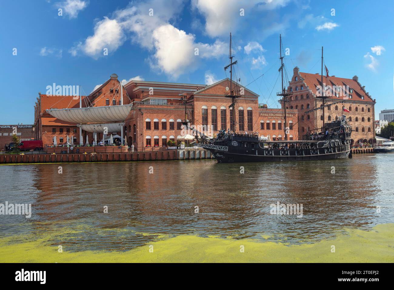 Gdansk, Philharmonic Hall. Pirate ship, Motlawa Stock Photo - Alamy