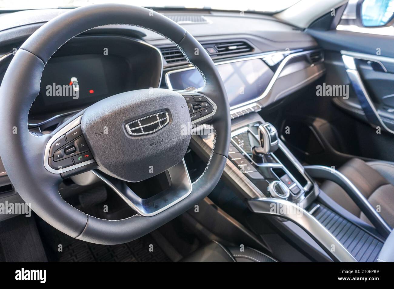 Samara, Russia - May 14, 2023: Interior design of Geely Monjaro vehicle ...