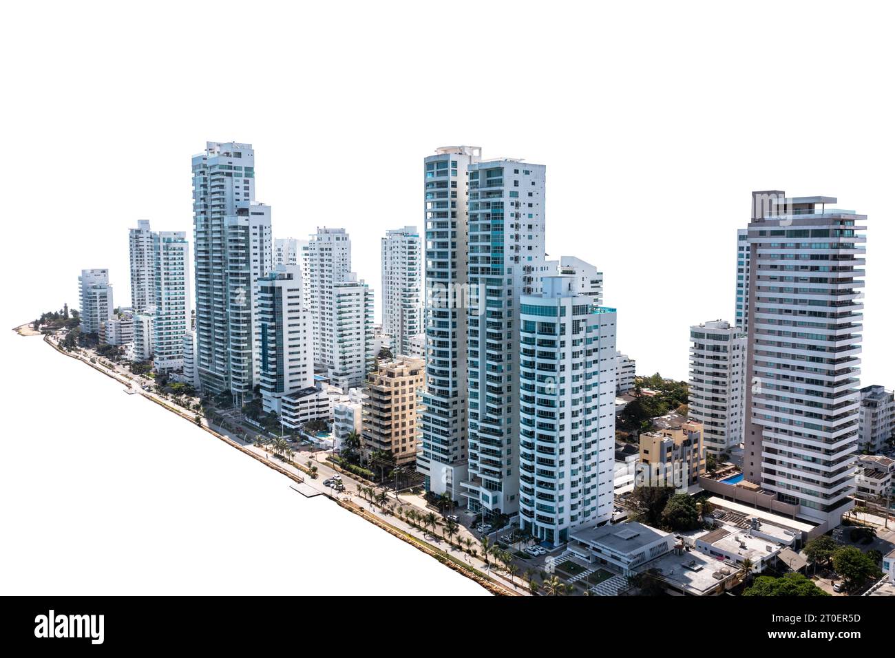 Aerial panoramic view of the Bocagrande district island Skyscrapers ...