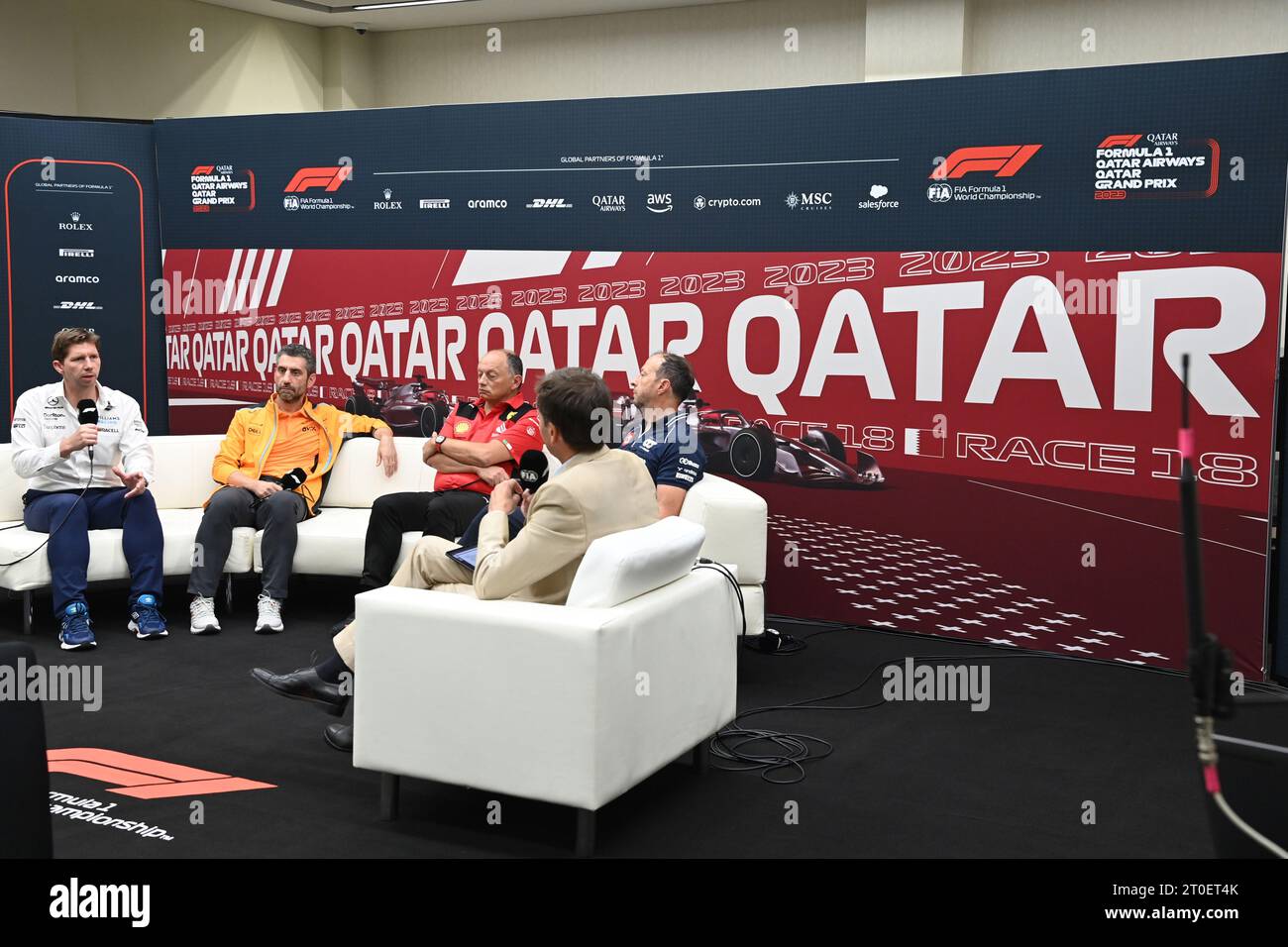 Doha, Qatar. 06th Oct, 2023. (L to R): James Vowles (GBR) Williams ...